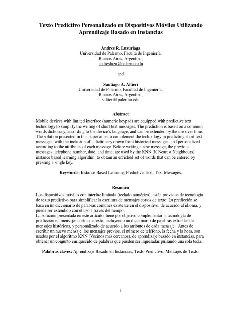 Texto Predictivo Personalizado en Dispositivos Móviles Utilizando ...