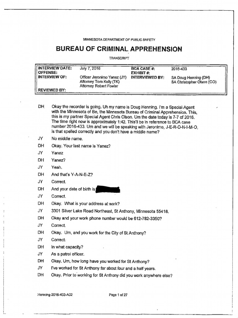 BCA Interview of Jeronimo Yanez | PDF