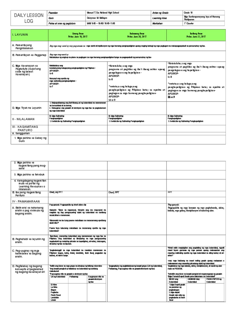 Daily Lesson Log Ap10-Wk3 | PDF
