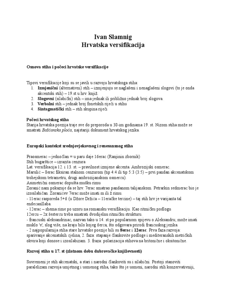 Ivan Slamnig - Hrvatska Versifikacija | PDF