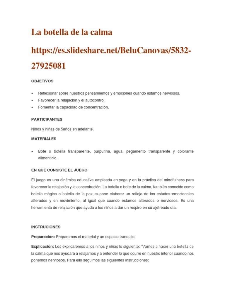 La Botella de La Calma | PDF | Las emociones | Adultos