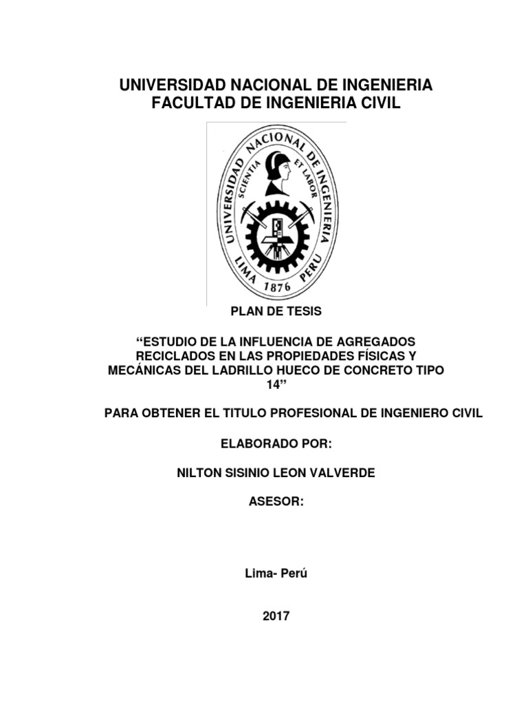 03.plan de Tesis-Nilton Leon | PDF | Cemento | Residuos