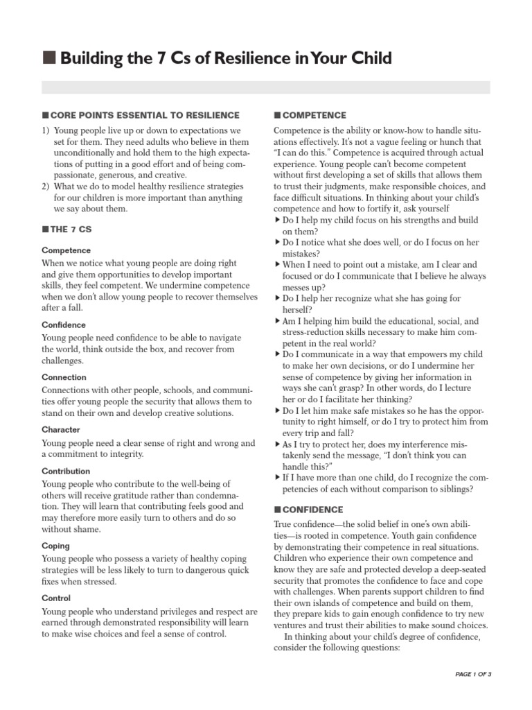 Building 7cs Handout | PDF | Psychological Resilience | Adolescence