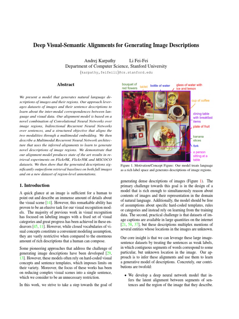 Deep Visual-Semantic Alignments For Generating Image Descriptions | PDF | Artificial Neural ...