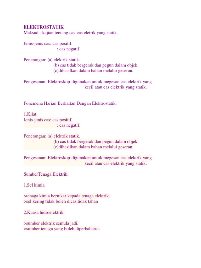 ELEKTROSTATIK Sains Tingkatan 3 | PDF