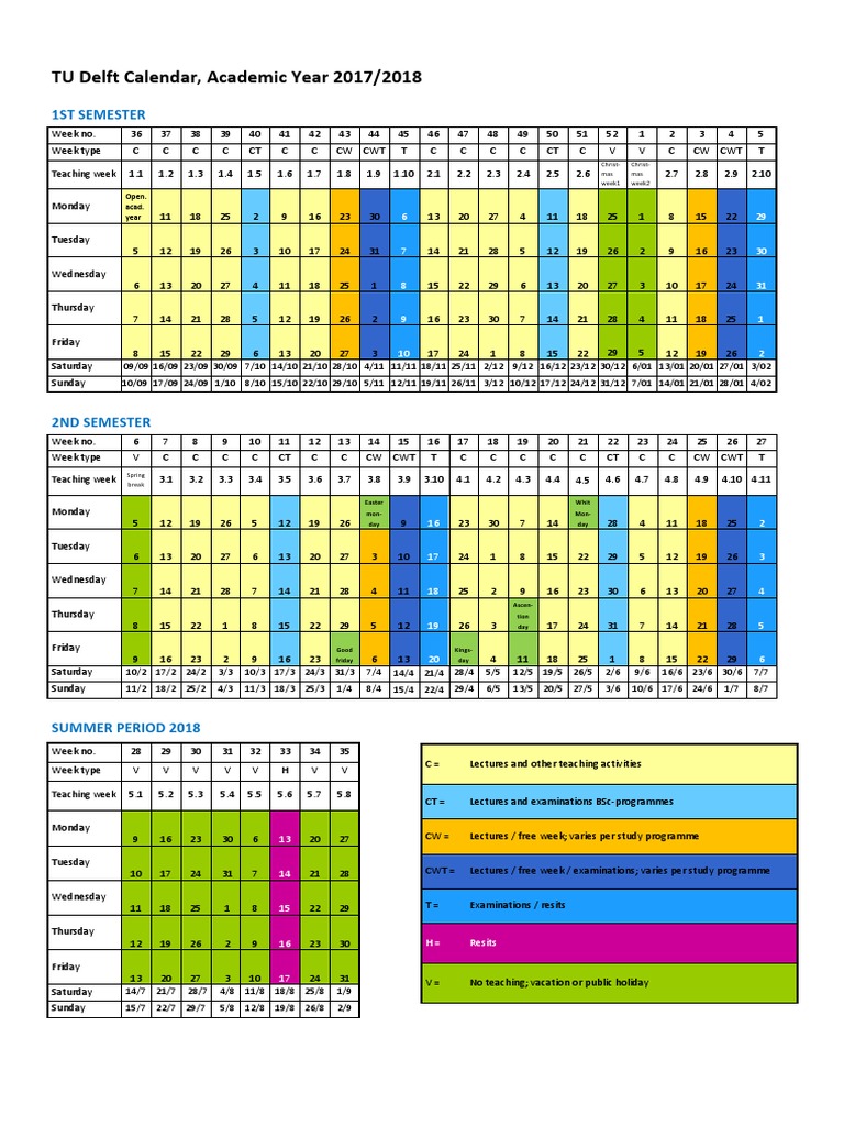 TU Delft Academic Calendar 2017/18 | PDF | Academic Term | Observances