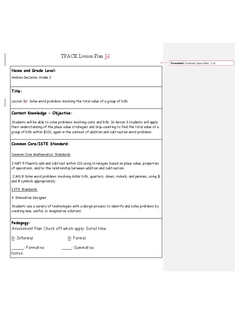 TPACK Lesson Plan: Name and Grade Level | Download Free PDF ...