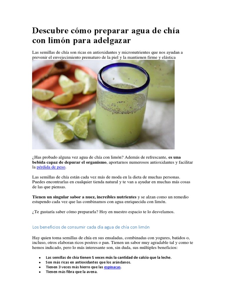 Descubre Cómo Preparar Agua de Chía Con Limón Para Adelgazar