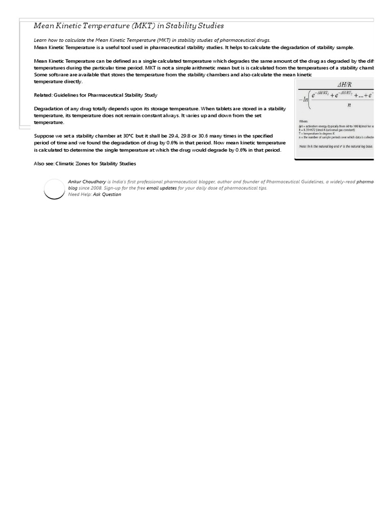 Mean Kinetic Temperature (MKT) in Stability Studies - Pharmaceutical ...