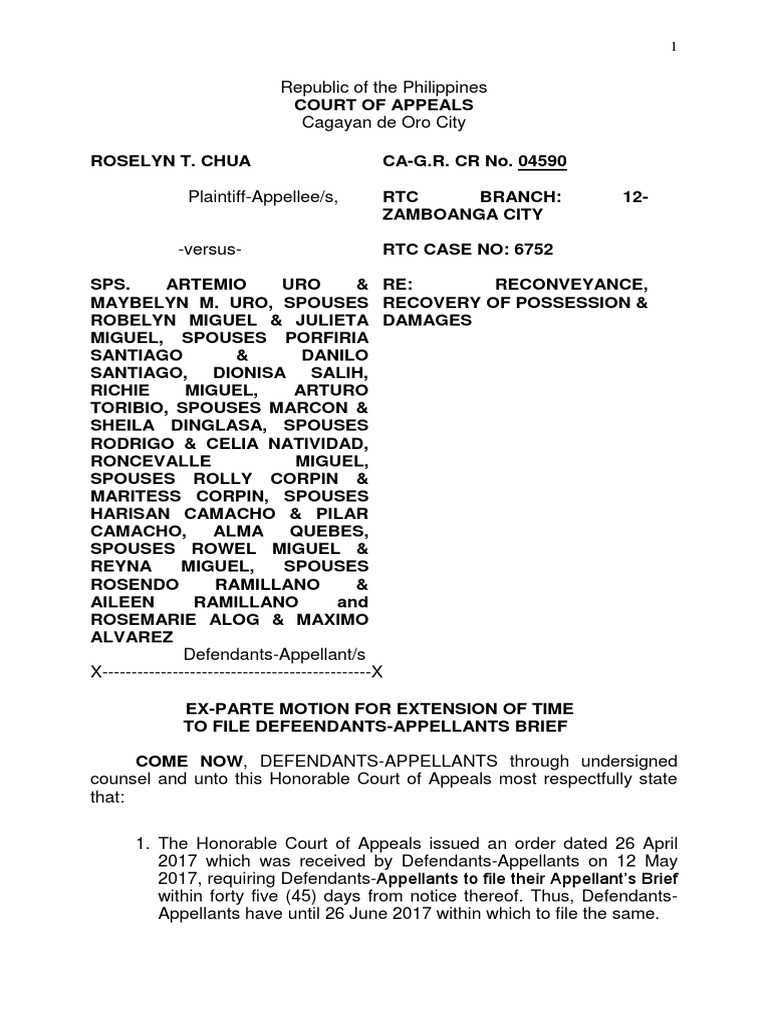 Motion For Extension To File Defendants-Appellants Brief | PDF | Brief (Law) | Social Institutions