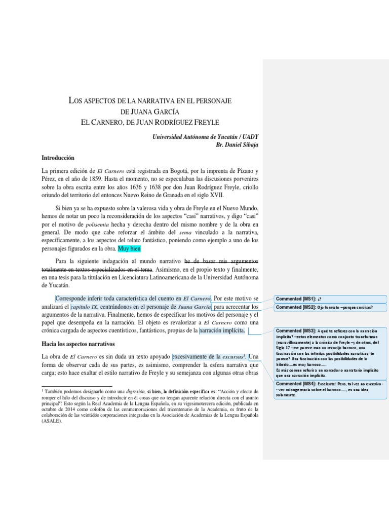Los Aspectos De La Narrativa En El Personaje De Juana Garc a El Carnero