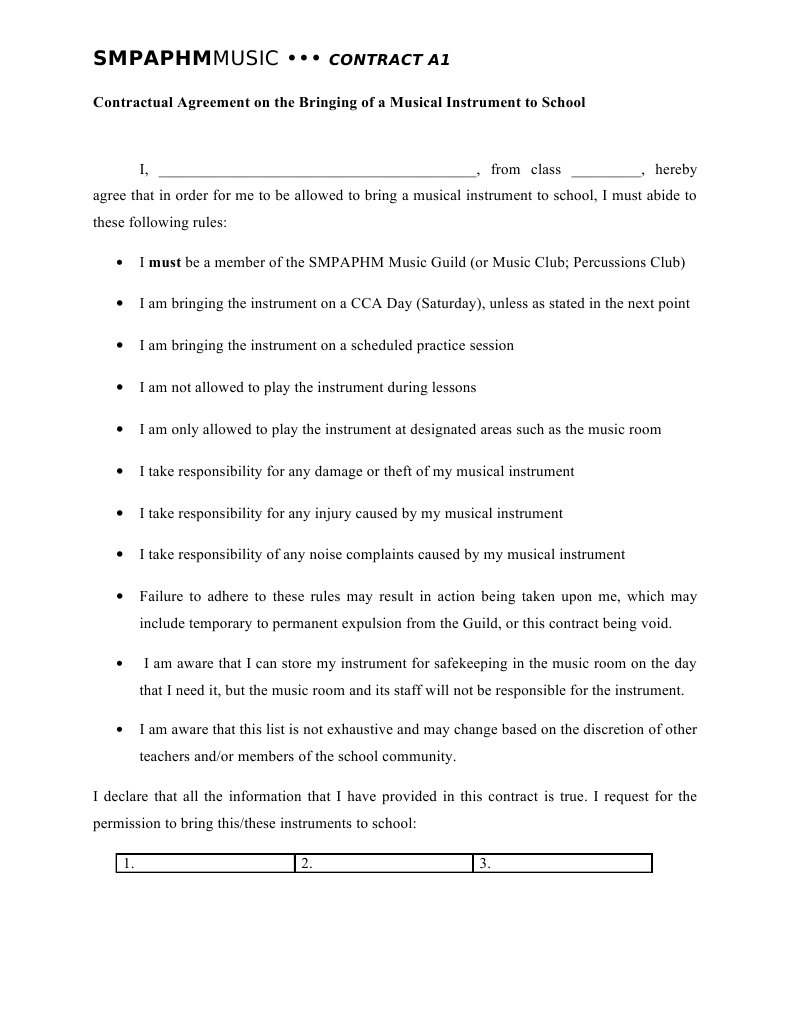 Musical Instrument School Contract | PDF | Lifestyle