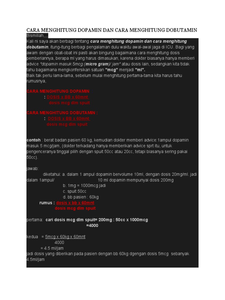 Cara Menghitung Dopamin Dan Cara Menghitung Dobutamin | PDF ...