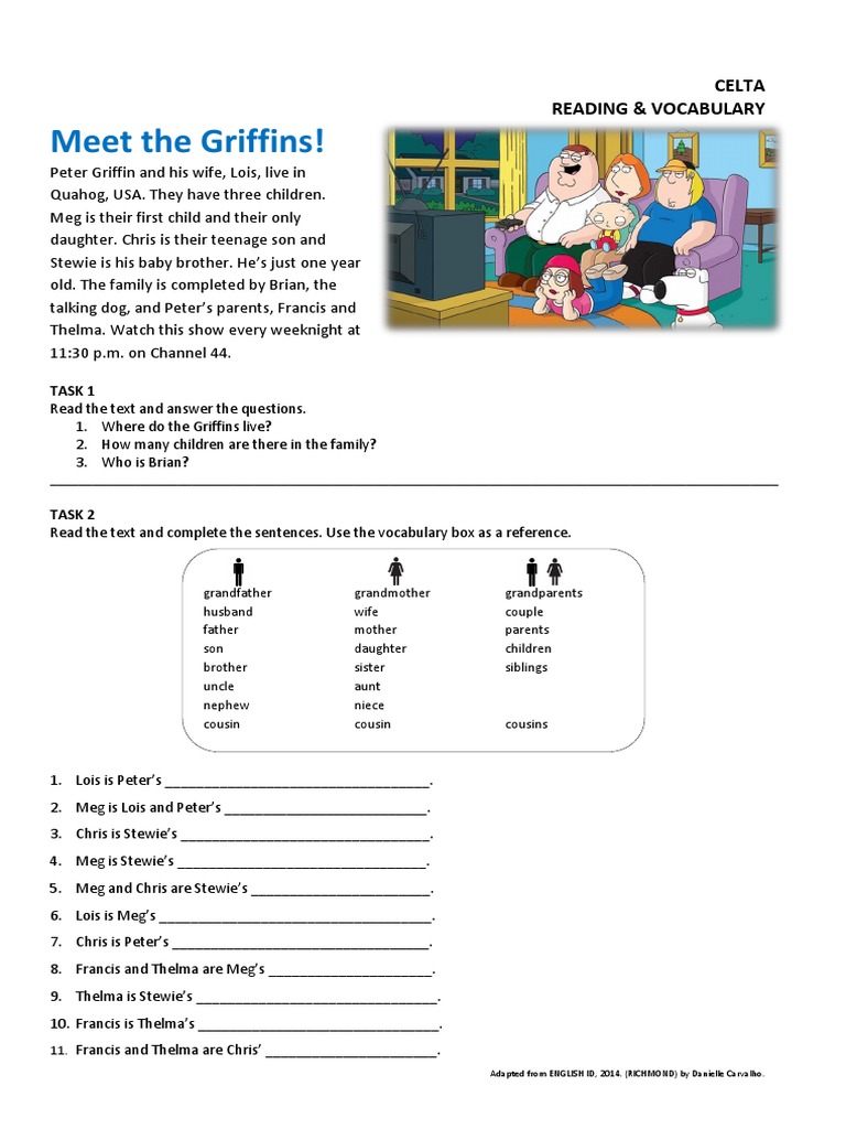 Meet The Griffins!: Celta Reading & Vocabulary | PDF | Meg Griffin ...