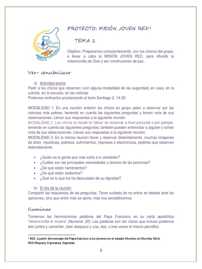 MISION JOVEN RED2c Tema y Hora Santa PDF | PDF | Papa Francisco | Misericordia