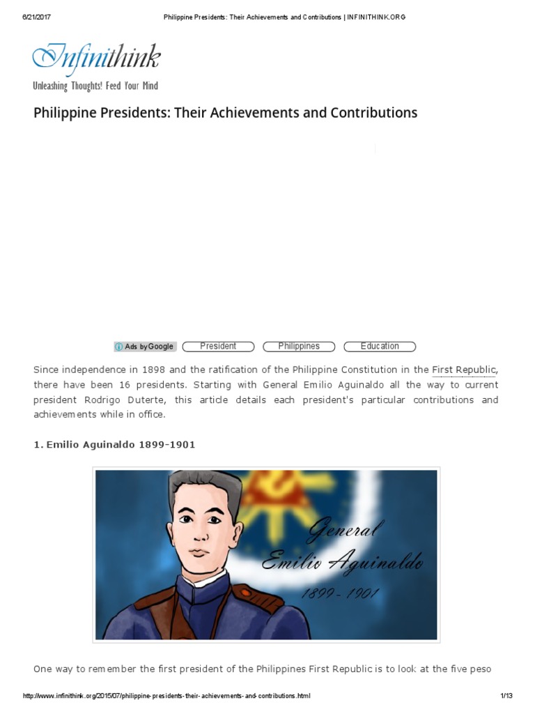 Philippine Presidents Achievements Overview Pdf President Of The