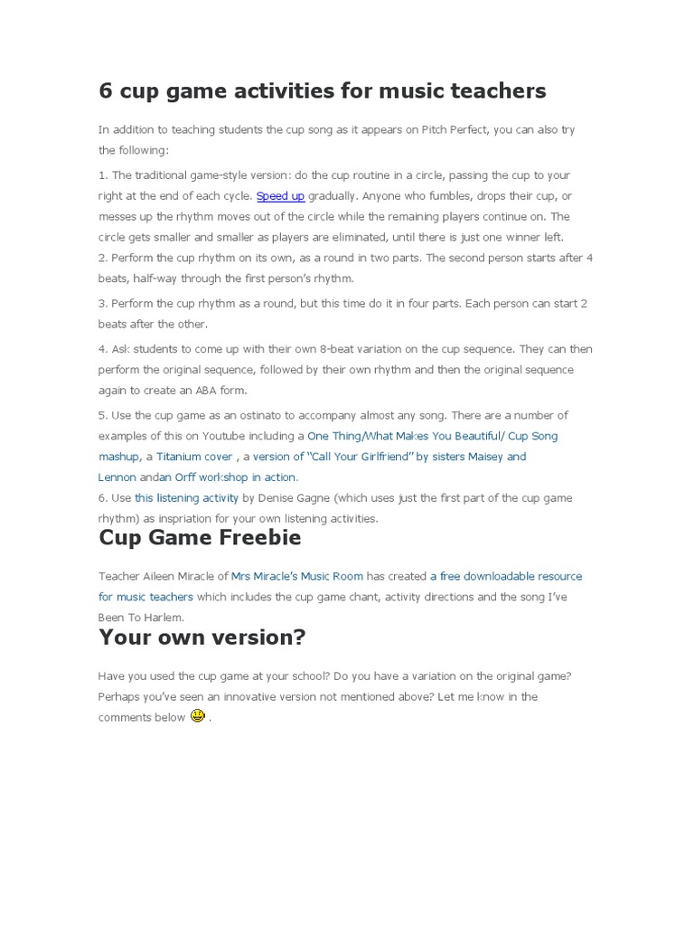 6 Cup Game Activities For Music Teachers | PDF
