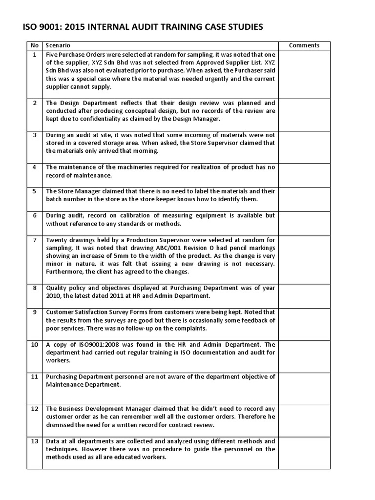 ISO 9001 Internal Audit Case Studies PDF Iso 9000 Audit