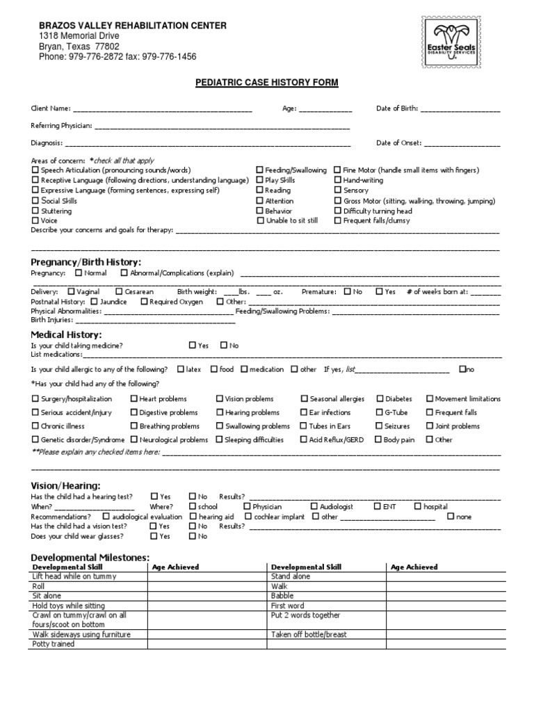 Pediatric History Form | PDF | Audiology | Allergy