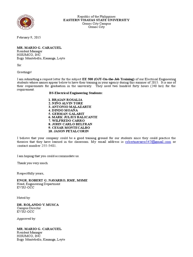 Group Letter of Request Sa OJT | PDF | Career & Growth | Business