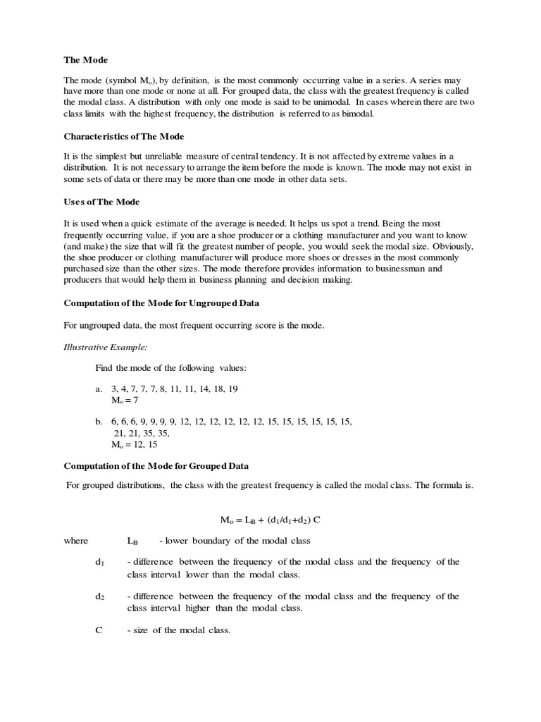 The Mode: Illustrative Example | PDF | Mode (Statistics) | Teaching Mathematics