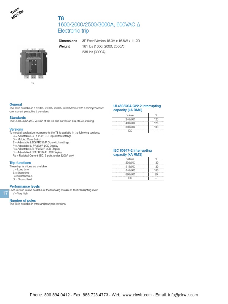 ABB Tmax T8 MCCB Specifications | PDF | Integrated Circuit | Switch