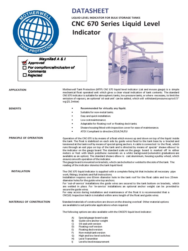 CNC670 Liquid Level Indicator - Approved PDF | PDF | Equipment | Industries