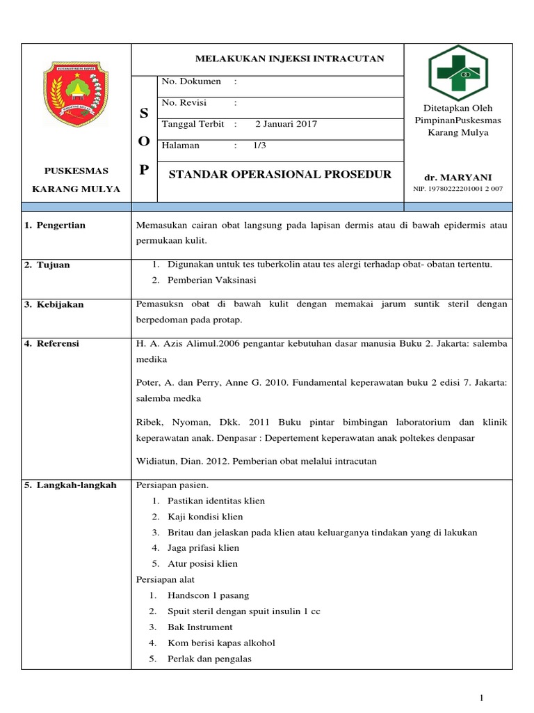 SOP Injeksi Intracutan | PDF