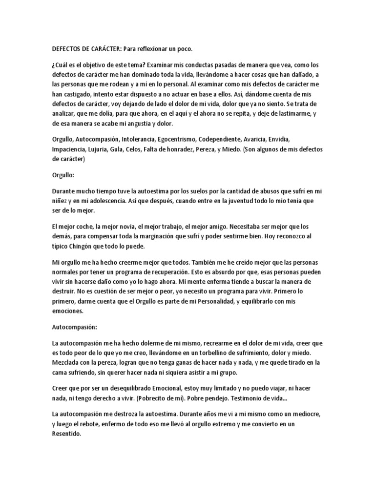 Defectos de Carácter | PDF | Autoestima | Temor