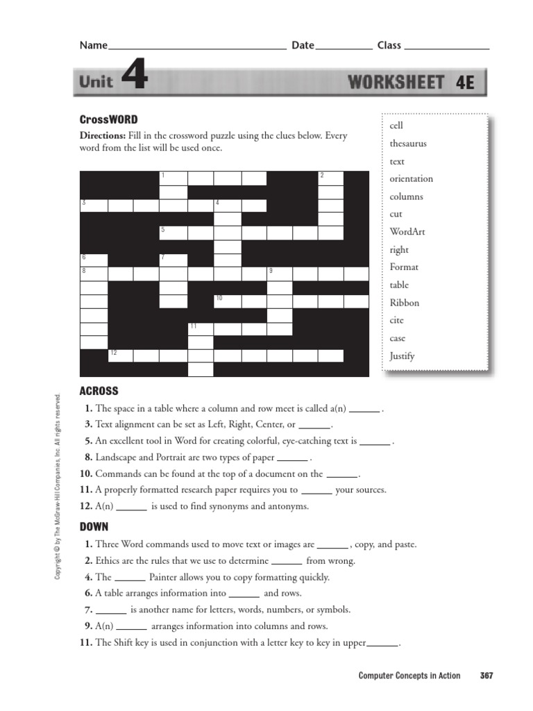 Worksheet 4E | PDF | Crossword