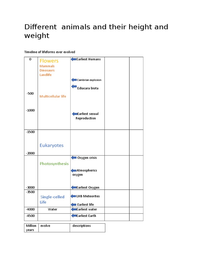 Different Animals and Their Height and Weight | PDF
