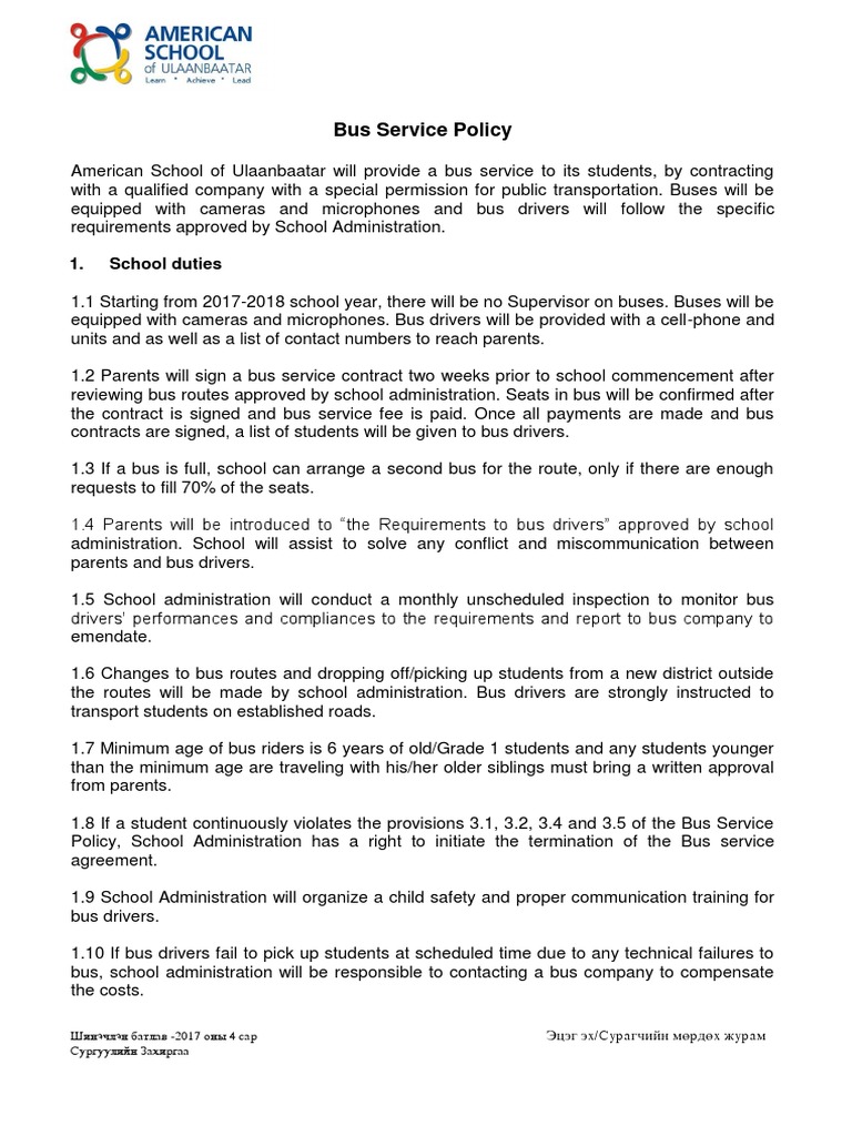 Bus Policy 2017-2018 Eng PDF | PDF | School Bus | Bus