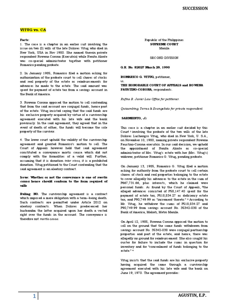 First Set of Cases | PDF | Concurrent Estate | Probate