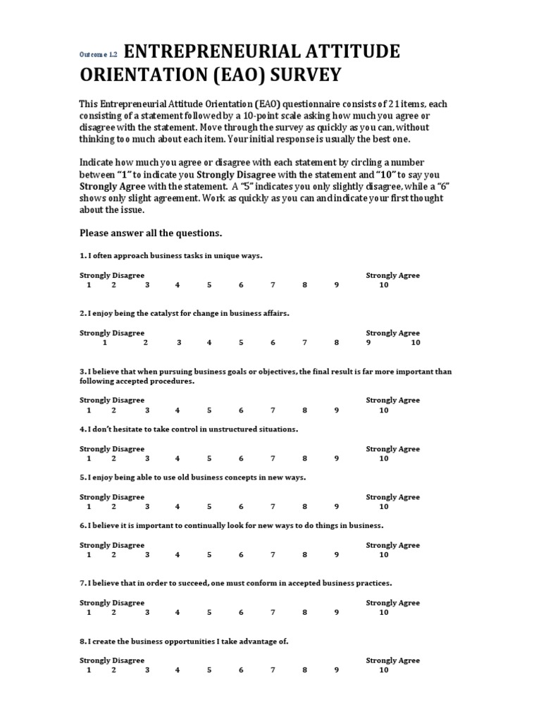 Outcome 1.2 the Entrepreneurial Attitude Quiz | Entrepreneurship ...
