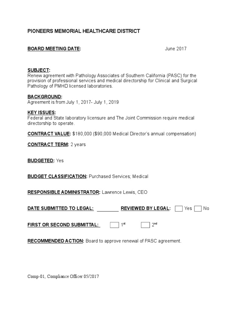 Board Write Up-Medical Directorship PASC | PDF | Law