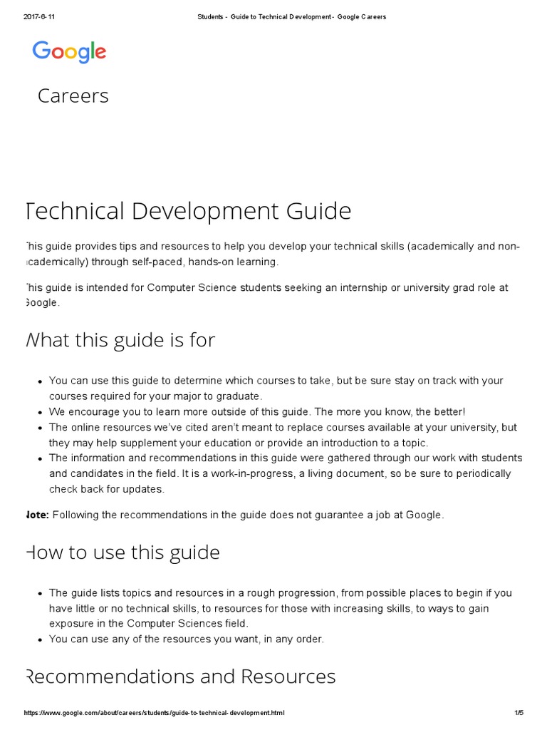 Guide To Technical Development - Google Careers | PDF | Programmer ...