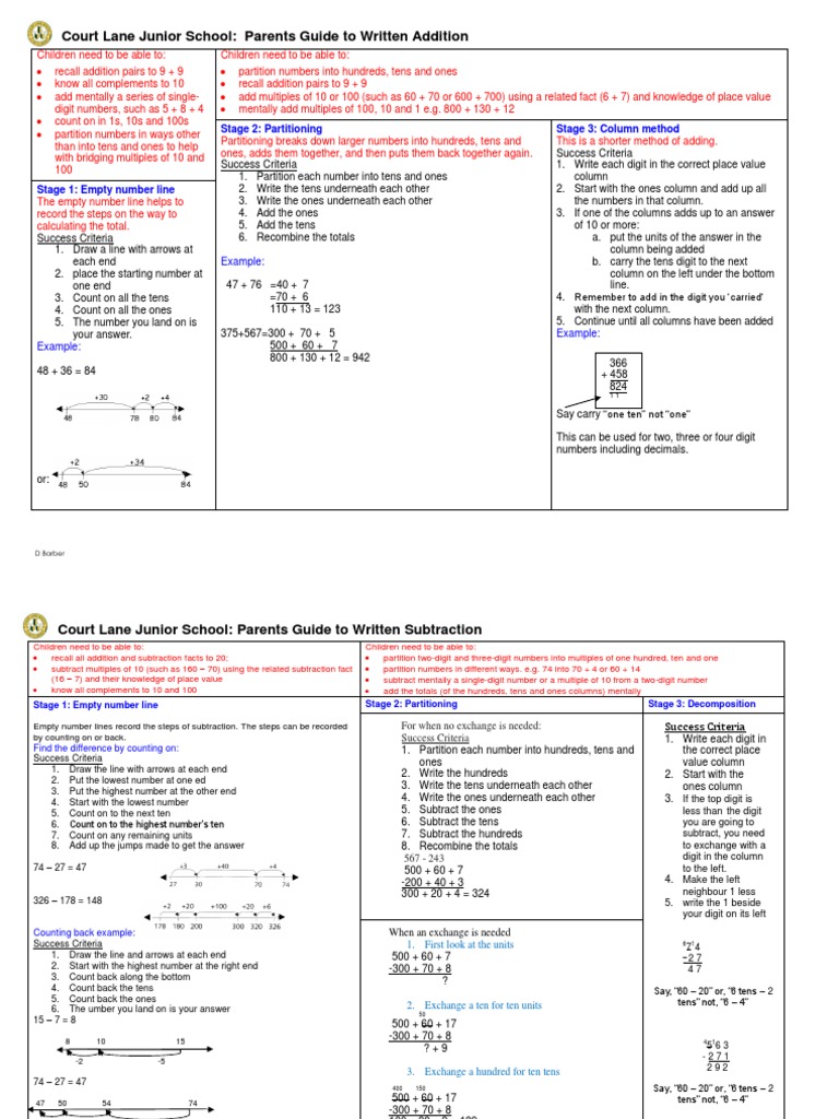 Parents Guide to Written Math | PDF | Multiplication | Subtraction