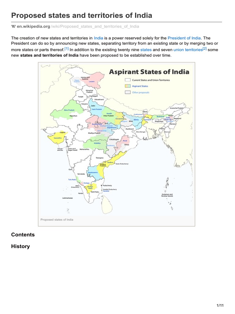 Proposed States and Territories of India | PDF | South Asia | Politics ...