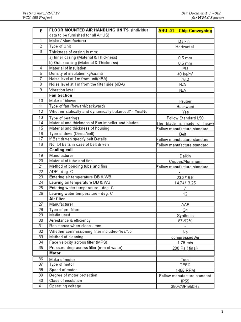 Ahu Spec | PDF | Mechanical Fan | Hvac