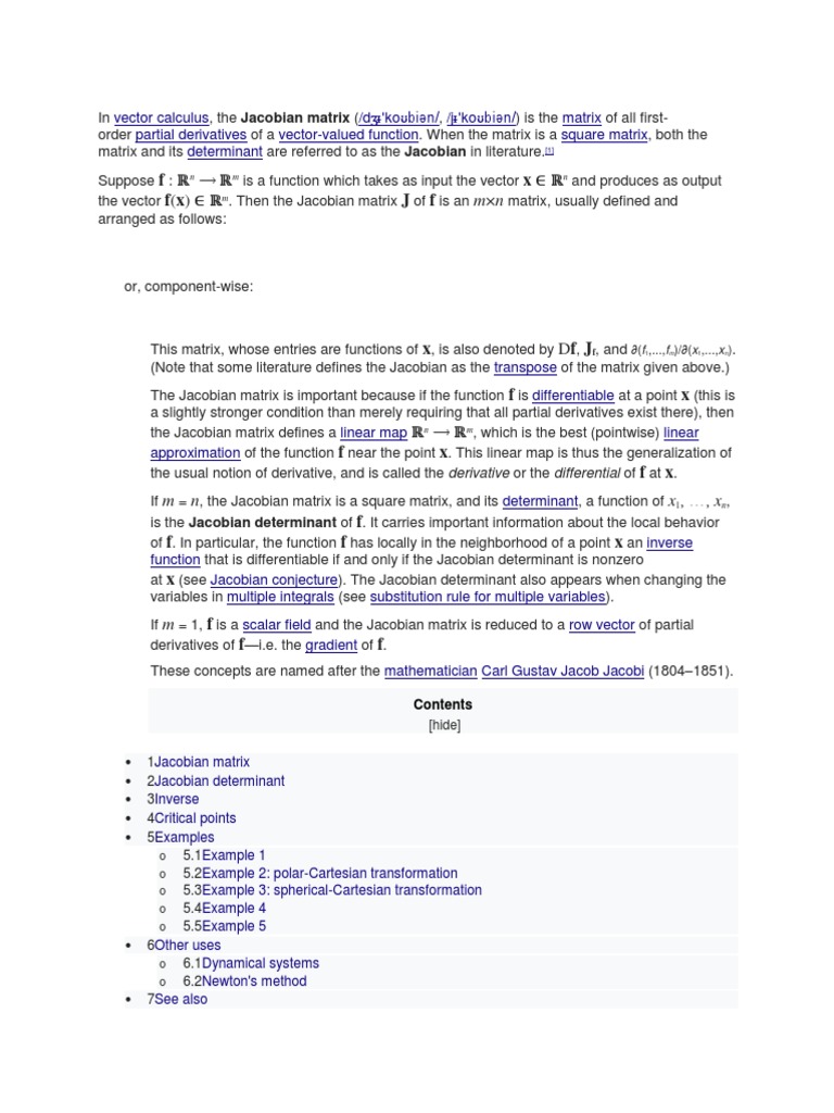 Jacobian Matrix | PDF | Derivative | Determinant