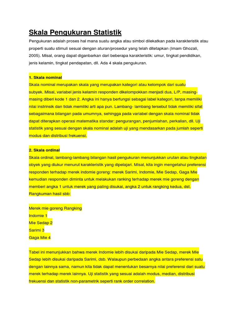 Jenis-Jenis Skala Pengukuran Statistik | PDF