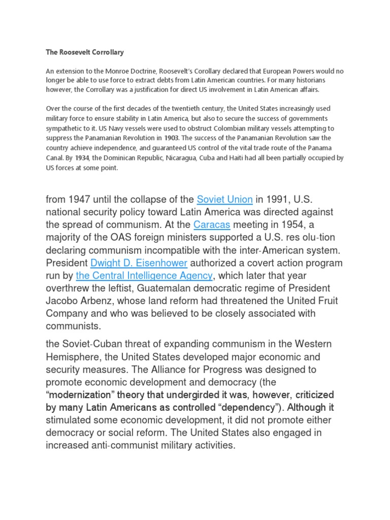 Roosevelt Corollary and US Intervention | PDF
