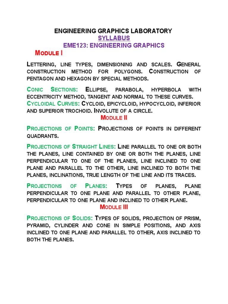 Engineering Graphics Syllabus EME123 | PDF | Teaching Methods ...