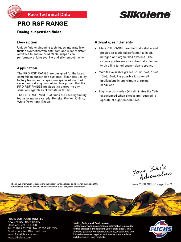 Pro RSF Range: Racing Suspension Fluids Description Advantages ...