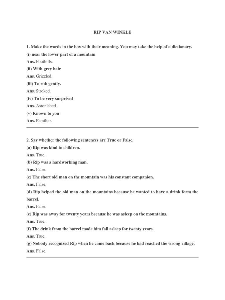 Rip Van Winkle | PDF