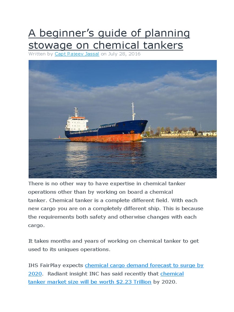 Stowage Planning for Chemical Tankers | PDF | Oil Tanker | Water Transport