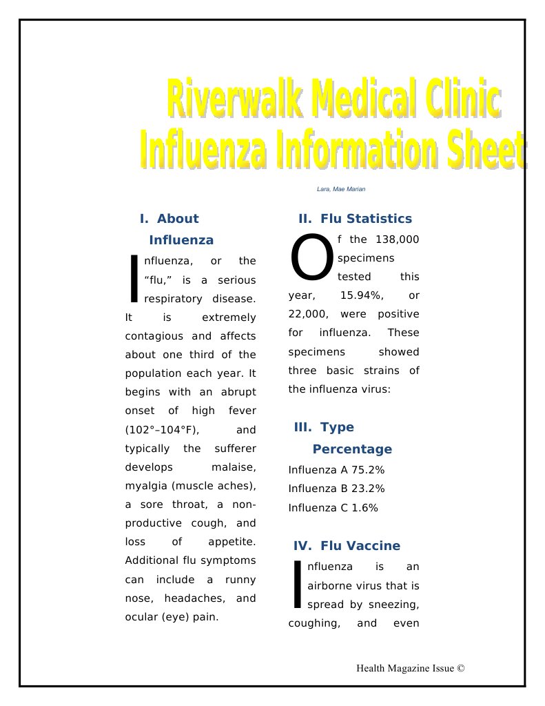Riverwalk Medical Clinic Influenza Information Sheet | PDF | Influenza ...