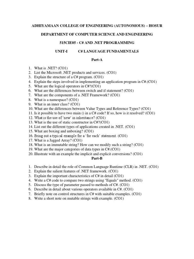 Candnet Programming Question Bank Pdf C Sharp Programming Language Inheritance Object