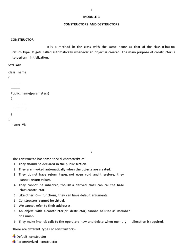 Module 3 Constructors And Destructors Constructor Object Oriented