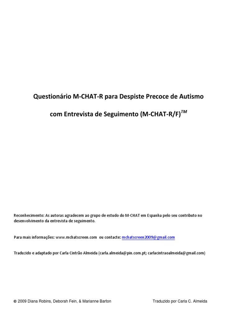 Questionário M-CHAT-R | PDF | Entrevista | Brinquedos